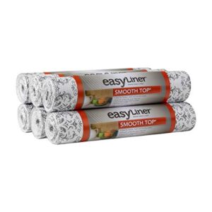 duck smooth top easy liner shelf liner, top cabinet multipack, 6-rolls, each 12″ width, 10′ length, grey damask