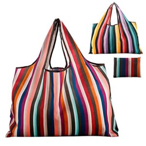 reusable grocery bag gophra 2 packs large washable foldable eco friendly nylon heavy duty fits in pocket shopping tote bag (new rainbow)