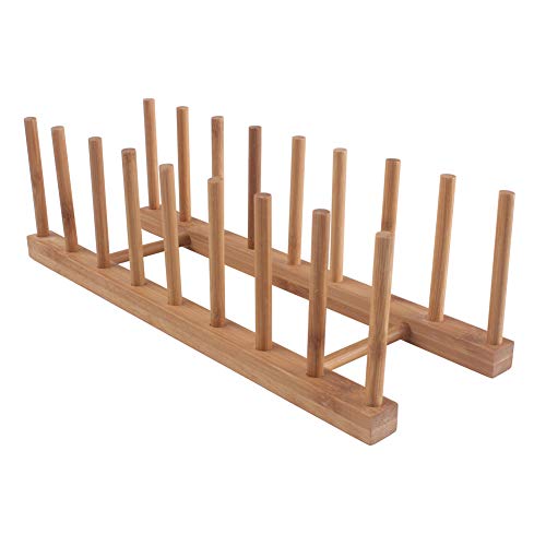 Z ZICOME 8-Slots Bamboo Wooden Dish Rack Storage Organization Plate Rack Stand Pot Lid Holder Kitchen Cabinet Organizer