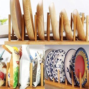 Z ZICOME 8-Slots Bamboo Wooden Dish Rack Storage Organization Plate Rack Stand Pot Lid Holder Kitchen Cabinet Organizer