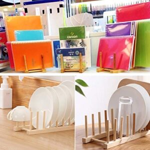 Z ZICOME 8-Slots Bamboo Wooden Dish Rack Storage Organization Plate Rack Stand Pot Lid Holder Kitchen Cabinet Organizer