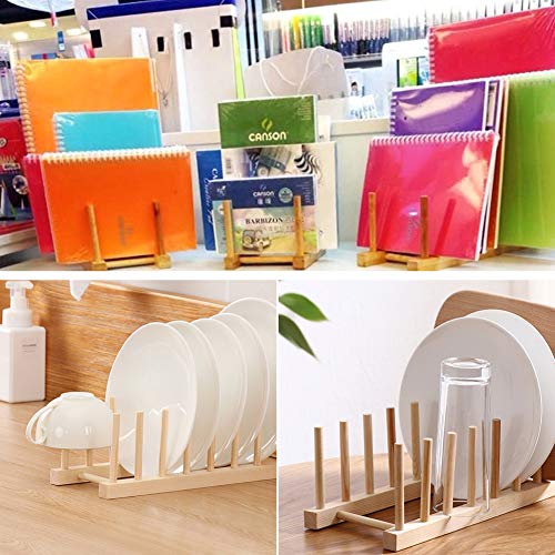 Z ZICOME 8-Slots Bamboo Wooden Dish Rack Storage Organization Plate Rack Stand Pot Lid Holder Kitchen Cabinet Organizer