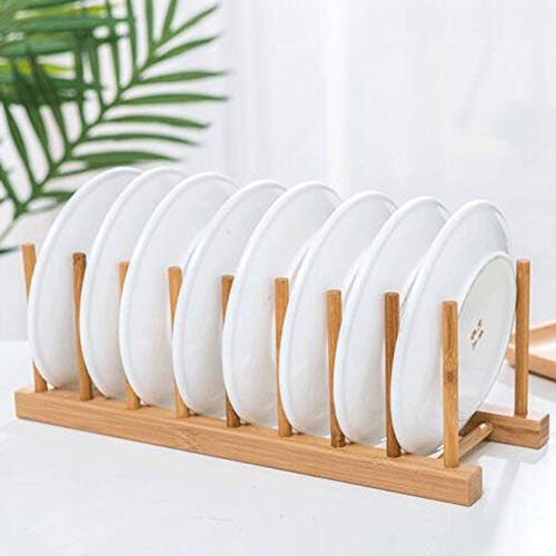 Z ZICOME 8-Slots Bamboo Wooden Dish Rack Storage Organization Plate Rack Stand Pot Lid Holder Kitchen Cabinet Organizer