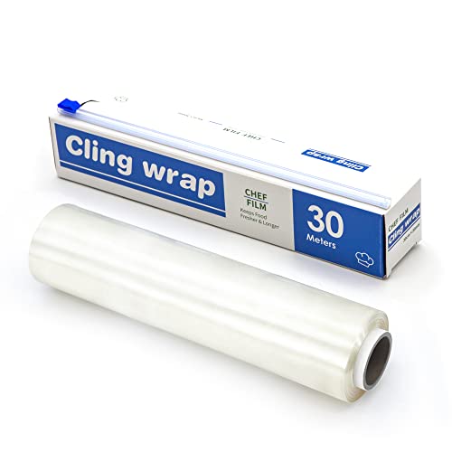 Plastic Food Wraps 12 Inch x 100 Square Foot Plastic Food Wrap with Slide Cutter, Microwave Safe, BPA-Free, Clear Plastic Food Wrapping Film, Non Tear, Ideal for Containers, Food Storage