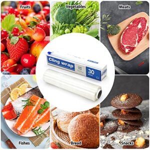 Plastic Food Wraps 12 Inch x 100 Square Foot Plastic Food Wrap with Slide Cutter, Microwave Safe, BPA-Free, Clear Plastic Food Wrapping Film, Non Tear, Ideal for Containers, Food Storage