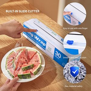 Plastic Food Wraps 12 Inch x 100 Square Foot Plastic Food Wrap with Slide Cutter, Microwave Safe, BPA-Free, Clear Plastic Food Wrapping Film, Non Tear, Ideal for Containers, Food Storage