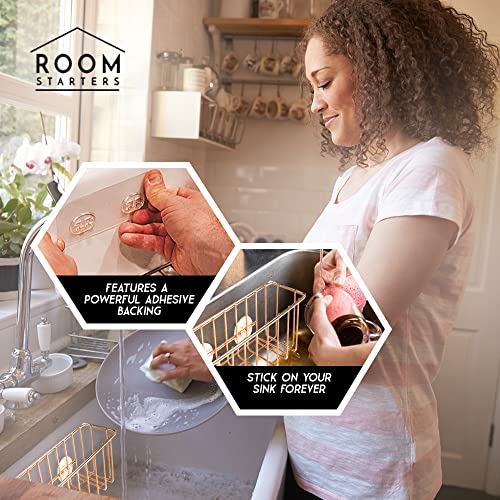 Sponge Holder for Kitchen Sink | Stainless Steel Sink Organizer Sponge Caddy with Strong Transparent Adhesive Mount by ROOM STARTERS (Copper)