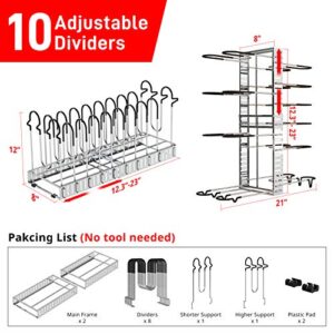 GeekDigg Pot and Pan Organizer for Cabinet, Extensible and Length Adjustable Lid Rack for Kitchen Counter and Cabinet, Lid Organizer for 10+ Pots and Pans with 6 DIY Methods (Silver)