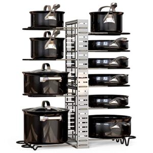 geekdigg pot and pan organizer for cabinet, extensible and length adjustable lid rack for kitchen counter and cabinet, lid organizer for 10+ pots and pans with 6 diy methods (silver)