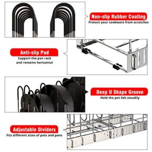 GeekDigg Pot and Pan Organizer for Cabinet, Extensible and Length Adjustable Lid Rack for Kitchen Counter and Cabinet, Lid Organizer for 10+ Pots and Pans with 6 DIY Methods (Silver)