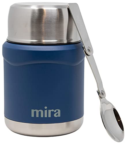 MIRA Lunch, Food Jar - Vacuum Insulated Stainless Steel Lunch Thermos with Portable Folding Spoon - 15 oz (450 ml) - Hawaiian Blue