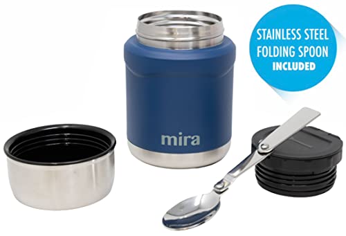 MIRA Lunch, Food Jar - Vacuum Insulated Stainless Steel Lunch Thermos with Portable Folding Spoon - 15 oz (450 ml) - Hawaiian Blue