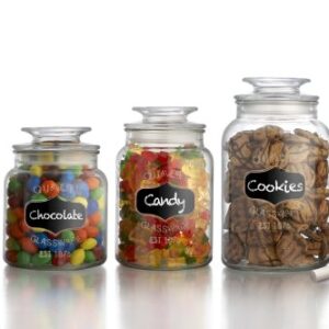 American Atelier Canister Set 3-Piece Glass Jars in 33oz, 44oz & 60oz Chic Retro w/ Airtight Lids, Chalkboard, for Cookies, Candy, Coffee, Flour, Sugar, Rice, Pasta, Cereal & More, Clear