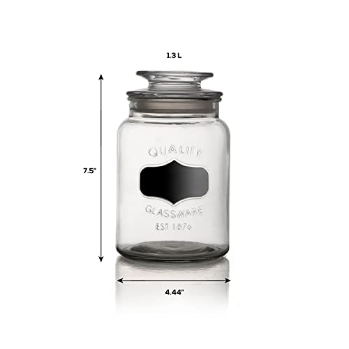 American Atelier Canister Set 3-Piece Glass Jars in 33oz, 44oz & 60oz Chic Retro w/ Airtight Lids, Chalkboard, for Cookies, Candy, Coffee, Flour, Sugar, Rice, Pasta, Cereal & More, Clear