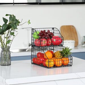 X-cosrack 2 Tier Stackable Wire Baskets, Countertop Veggies Storage Potato Onion Pantry Organizer Snack Holder for Kitchen Cabinet Produce