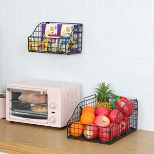 X-cosrack 2 Tier Stackable Wire Baskets, Countertop Veggies Storage Potato Onion Pantry Organizer Snack Holder for Kitchen Cabinet Produce