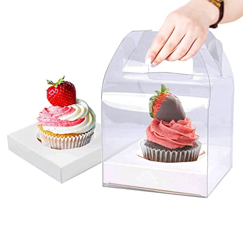 LOKQING 30 PCS Individual Cupcake Containers Single Cupcake Boxes with Handle and Inserts Clear Plastic Favor Boxes