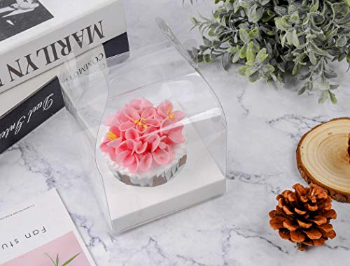 LOKQING 30 PCS Individual Cupcake Containers Single Cupcake Boxes with Handle and Inserts Clear Plastic Favor Boxes