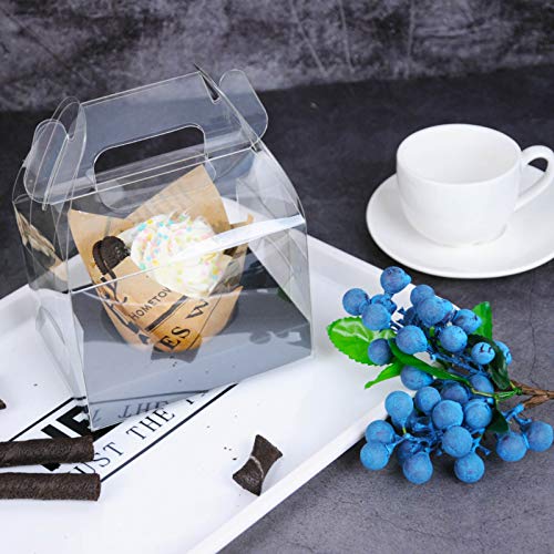 LOKQING 30 PCS Individual Cupcake Containers Single Cupcake Boxes with Handle and Inserts Clear Plastic Favor Boxes