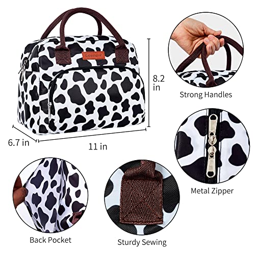 Lunch bag Women Cow print lunch box for women Insulated Lunch Bags for Women/Men - Large Adult lunch bags for women,Durable Cooler Lunch Tote Bag for Work School birthday gifts for women