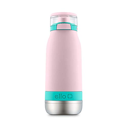 Ello Emma Vacuum Insulated Stainless Steel Water Bottle with Locking Leak Proof Lid and Soft Straw, BPA Free, Cotton Candy, 14oz