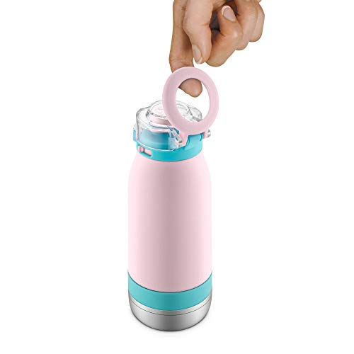 Ello Emma Vacuum Insulated Stainless Steel Water Bottle with Locking Leak Proof Lid and Soft Straw, BPA Free, Cotton Candy, 14oz