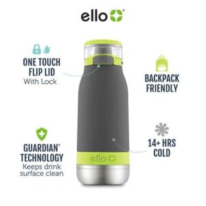 Ello Emma Vacuum Insulated Stainless Steel Water Bottle with Locking Leak Proof Lid and Soft Straw, BPA Free, Cotton Candy, 14oz