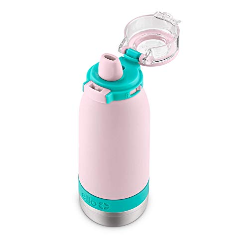 Ello Emma Vacuum Insulated Stainless Steel Water Bottle with Locking Leak Proof Lid and Soft Straw, BPA Free, Cotton Candy, 14oz