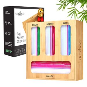 umiboo bamboo ziplock bag organizer for drawer | zip lock bag organizer | ziploc bag organizer | storage bag organizer | sandwich baggie organizer for your kitchen drawer | plastic bag organizer