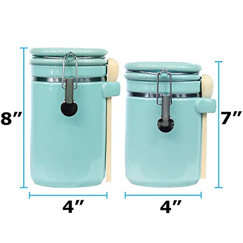 Blue Donuts 4-Piece Canister Sets for Kitchen Counter - Ceramic Airtight Food Storage Containers, Kitchen Canisters with 4 Wooden Spoons, Set of 4-45 Oz, 40 Oz, 33 Oz, 25 Oz, Turquoise