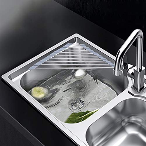 AAKitchen SUS304 Stainless Still Dish Drying Rack Over Sink Corner Dish Rack Kitchen Gadget Tool Sink Caddy Corner Sink Drainer (Gray)