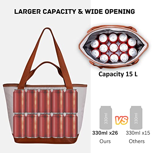 Large Insulated Cooler Bag 26 Can with Thermal Foam Leakproof Soft Cooler Bags Insulated Grocery Bag with Shoulder Strap Big Cooler Tote for Picnic, Camping, Grocery Shopping, Travel