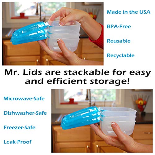 Mr. Lid Premium Attached Storage Containers | Permanently Attached Plastic Lid, Never Lose | Space Saving (17 Piece Set)