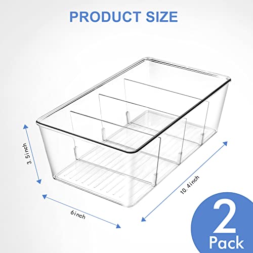 Food Storage Organizer Bins with Dividers, Clear Plastic Storage Bins for Packets, Snacks, Pouches, Spice Packets, Stackable Fridge Organizers for Pantry, Kitchen, Cabinet Organization and Storage