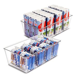 food storage organizer bins with dividers, clear plastic storage bins for packets, snacks, pouches, spice packets, stackable fridge organizers for pantry, kitchen, cabinet organization and storage