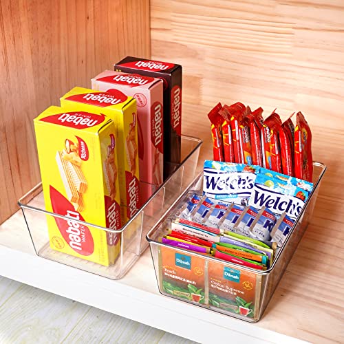 Food Storage Organizer Bins with Dividers, Clear Plastic Storage Bins for Packets, Snacks, Pouches, Spice Packets, Stackable Fridge Organizers for Pantry, Kitchen, Cabinet Organization and Storage