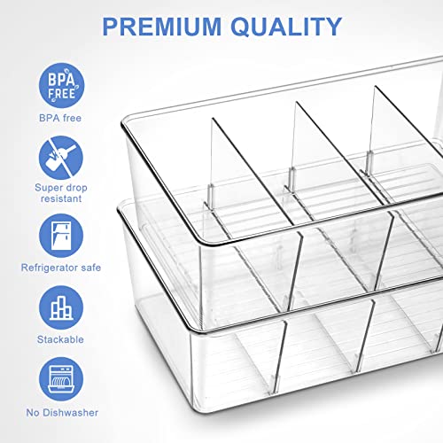 Food Storage Organizer Bins with Dividers, Clear Plastic Storage Bins for Packets, Snacks, Pouches, Spice Packets, Stackable Fridge Organizers for Pantry, Kitchen, Cabinet Organization and Storage