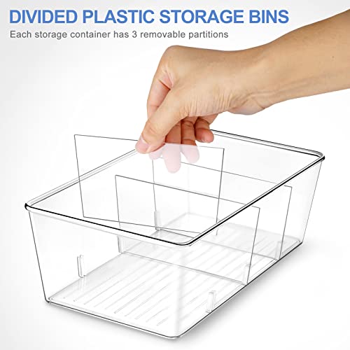 Food Storage Organizer Bins with Dividers, Clear Plastic Storage Bins for Packets, Snacks, Pouches, Spice Packets, Stackable Fridge Organizers for Pantry, Kitchen, Cabinet Organization and Storage