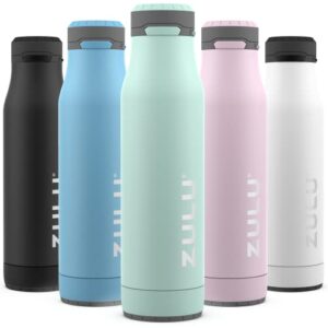 zulu ace vacuum insulated stainless steel water bottle with leak-proof locking lid and removable base, yucca, 24oz