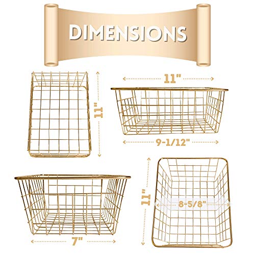 Majika 2 Piece Gold Wire Basket Set - Storage | Decor | Crafts | Kitchen Organizing | Great for Closets | Cabinets | Pantries | Tables | Counter Tops | Office Storage | Nesting Baskets |