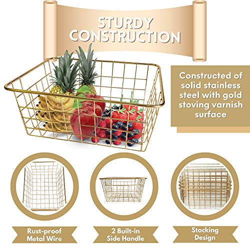 Majika 2 Piece Gold Wire Basket Set - Storage | Decor | Crafts | Kitchen Organizing | Great for Closets | Cabinets | Pantries | Tables | Counter Tops | Office Storage | Nesting Baskets |