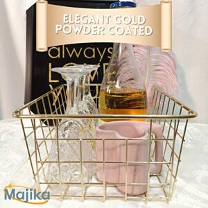 Majika 2 Piece Gold Wire Basket Set - Storage | Decor | Crafts | Kitchen Organizing | Great for Closets | Cabinets | Pantries | Tables | Counter Tops | Office Storage | Nesting Baskets |