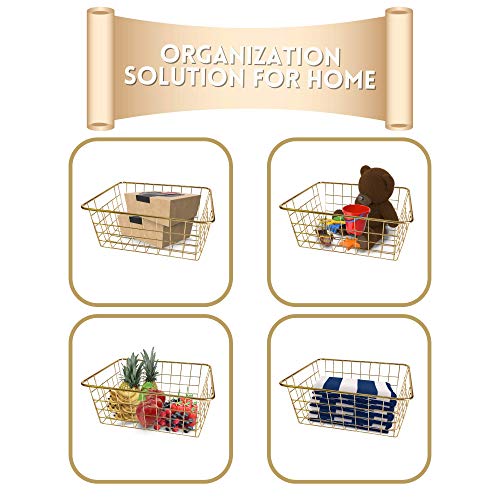 Majika 2 Piece Gold Wire Basket Set - Storage | Decor | Crafts | Kitchen Organizing | Great for Closets | Cabinets | Pantries | Tables | Counter Tops | Office Storage | Nesting Baskets |