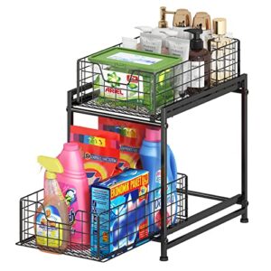 lidyuk under sink organizer, 2-tier kitchen cabinet organizer with sliding storage basket drawers, for bathroom, kitchen, office, black