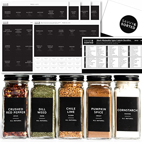 148 Black Minimalist Spice Labels Stickers | Spice Jar Labels Preprinted | White Text on Black Labels | Spice Jars with Label | Herb Stickers Kitchen Pantry Labels | Spice Jar Organization