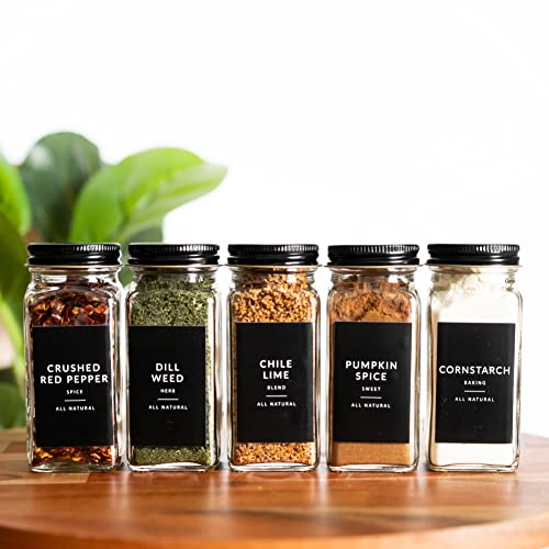 148 Black Minimalist Spice Labels Stickers | Spice Jar Labels Preprinted | White Text on Black Labels | Spice Jars with Label | Herb Stickers Kitchen Pantry Labels | Spice Jar Organization