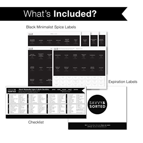 148 Black Minimalist Spice Labels Stickers | Spice Jar Labels Preprinted | White Text on Black Labels | Spice Jars with Label | Herb Stickers Kitchen Pantry Labels | Spice Jar Organization