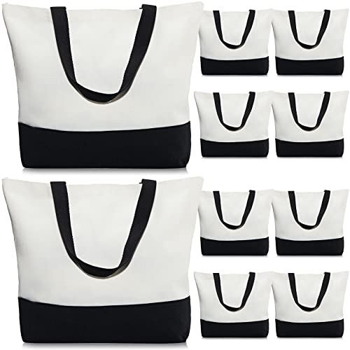 Weewooday 10 Pack Canvas Tote Bag Large Reusable Grocery Bags Blank Tote Bags Bulk with Handles DIY Cloth Bags for Shopping Beach Travel Work School, 18.5 x 15 x 4.8 Inches