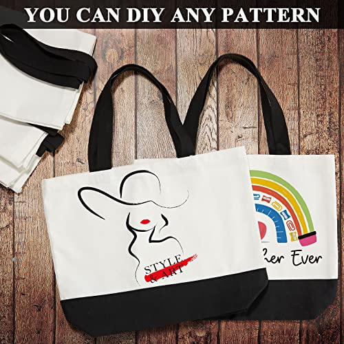 Weewooday 10 Pack Canvas Tote Bag Large Reusable Grocery Bags Blank Tote Bags Bulk with Handles DIY Cloth Bags for Shopping Beach Travel Work School, 18.5 x 15 x 4.8 Inches