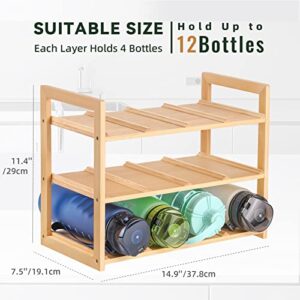 Ackitry 12 Water Bottle Organizer, Freestanding Bamboo Water Bottle Holder Rack, Sturdy Water Cup Stand Storage for Cabinet, Kitchen Countertops, Table Top, Pantry (for 12 Bottles)